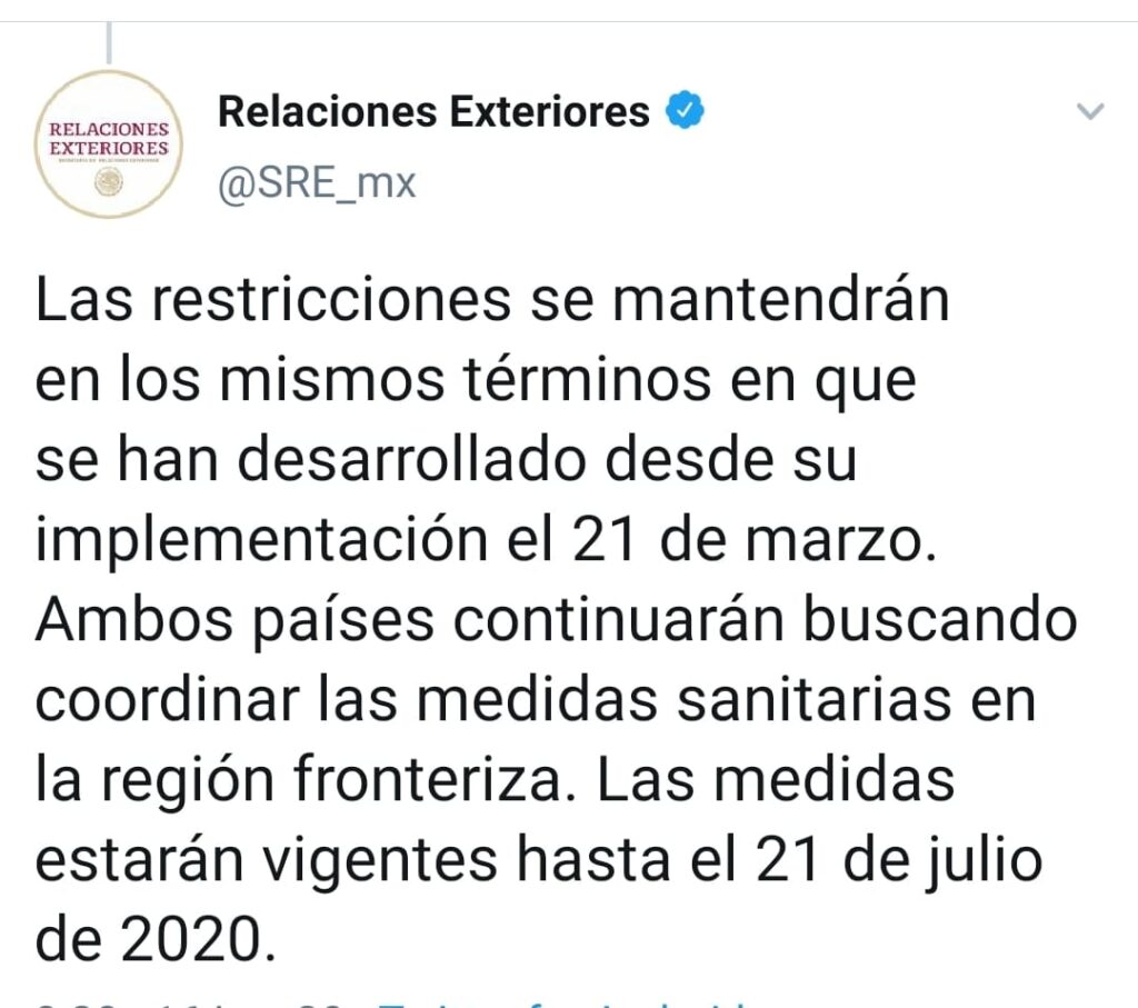 Essential Travel Restrictions Extended | THE BORDER REPORTS NOTICIAS DE ...